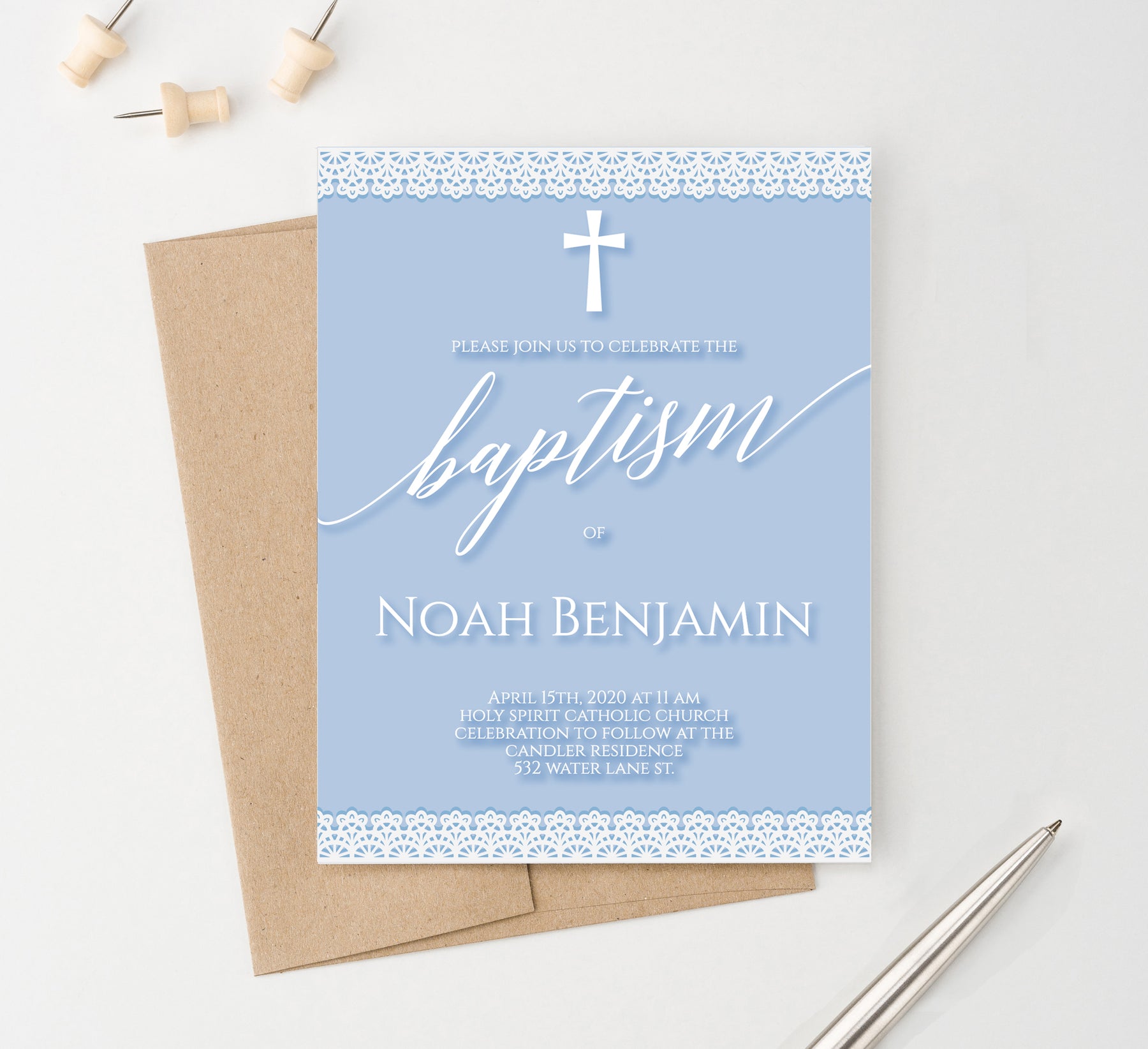 Catholic Baptism Invitations - Modern Pink Paper