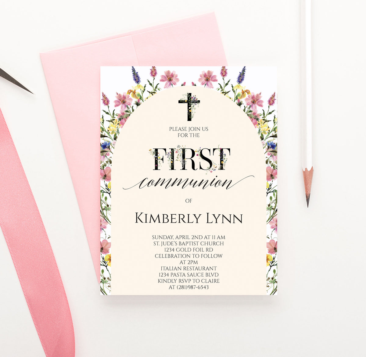 1St Communion Invitations - Modern Pink Paper