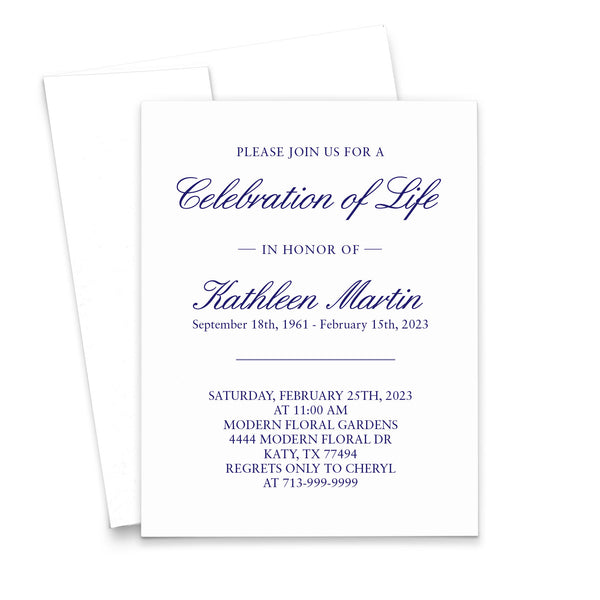 Elegant Custom Funeral Announcement Invitation Card - Modern Pink Paper