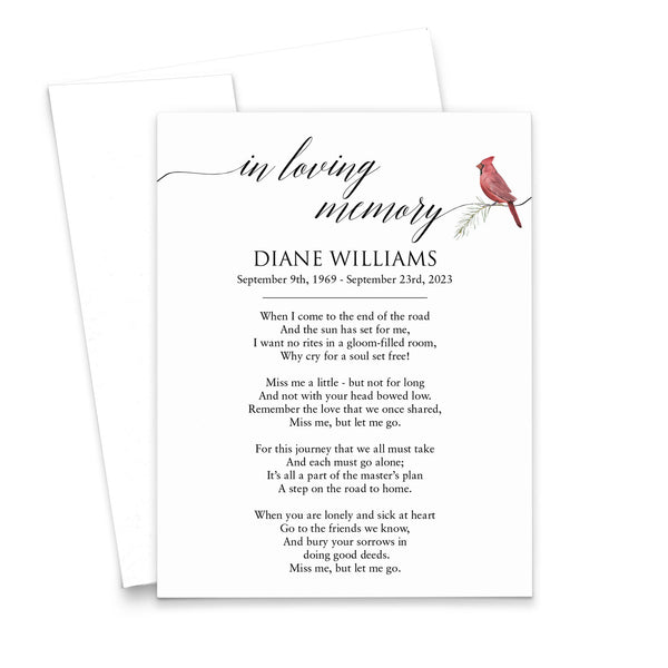 Elegant Custom Funeral Prayer Cards With Red Cardinal - Modern Pink Paper