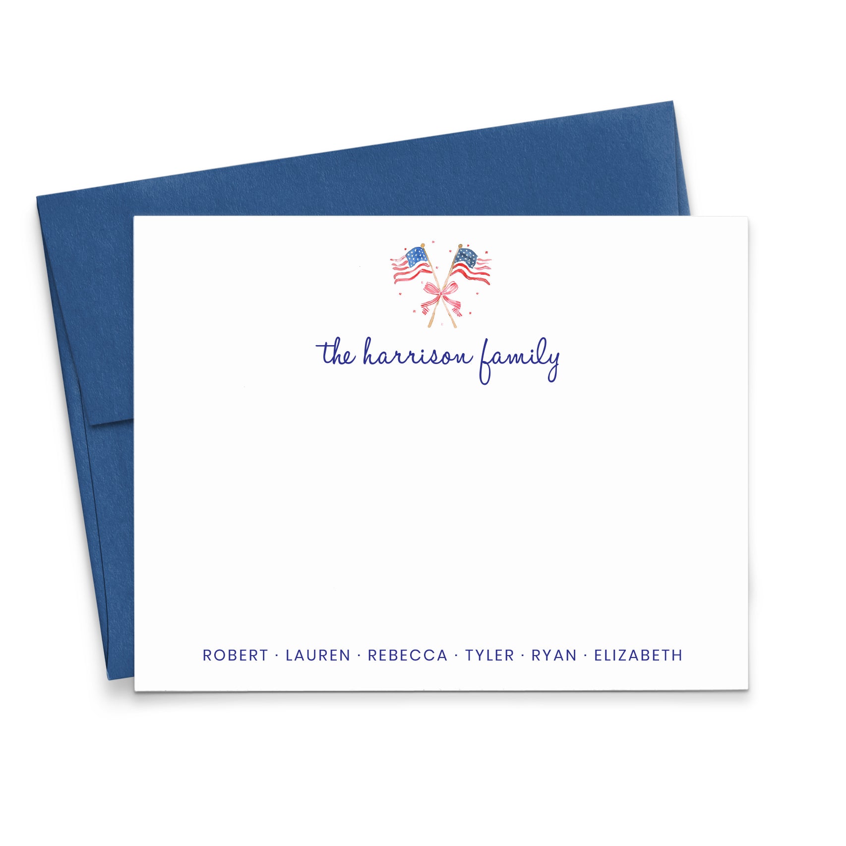 Patriotic Personalized Family Stationery Note Cards With Flags - Modern ...