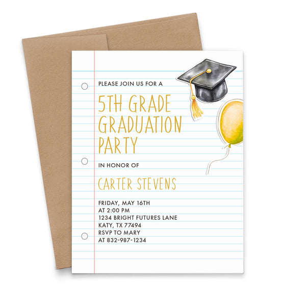 Middle School Graduation Party Invitations With Balloon - Modern Pink Paper