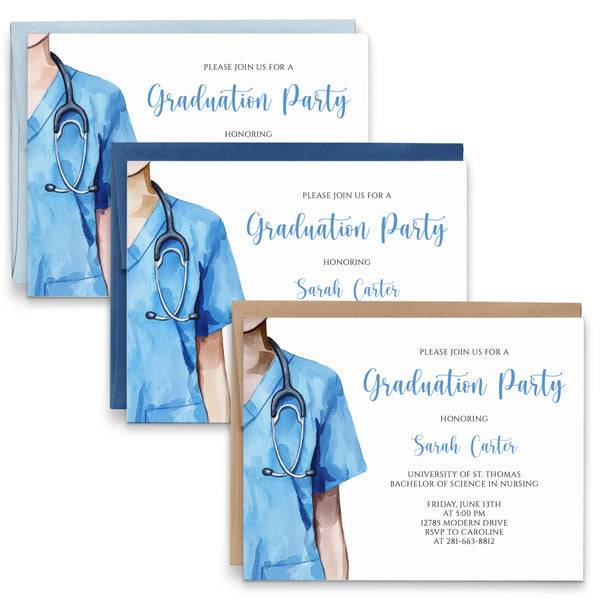 Nursing School Graduation Party Invitations Custom - Modern Pink Paper
