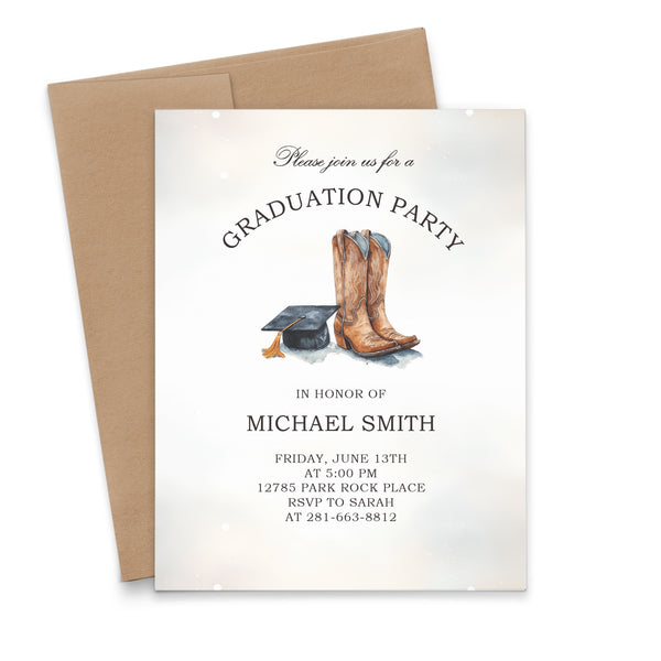 Western Themed Graduation Party Invitations Personalized - Modern Pink ...