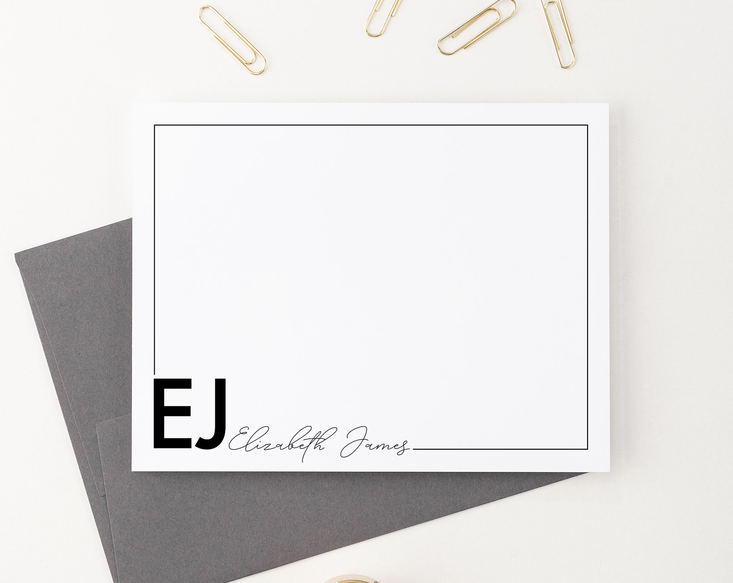 Personalized Classy Monogrammed Stationery with Border - Modern Pink Paper