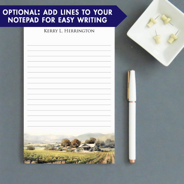 Watercolor Vineyard Landscape Personalized Notepads With Name - Modern ...