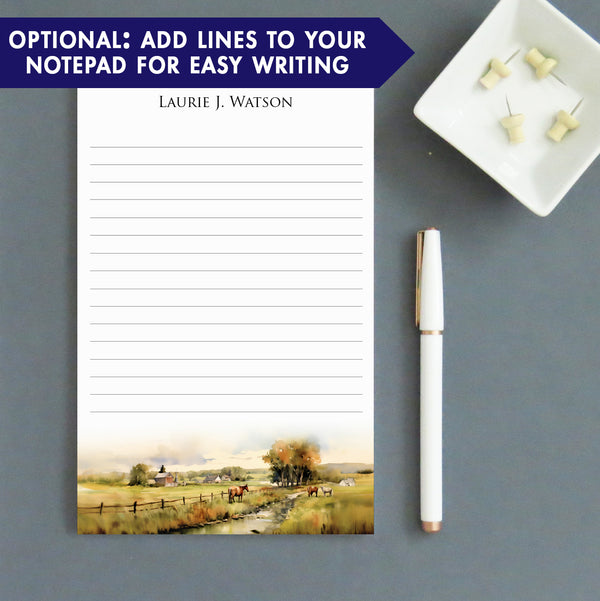 Watercolor Farm Landscape Personalized Note Pad Set With Horses ...