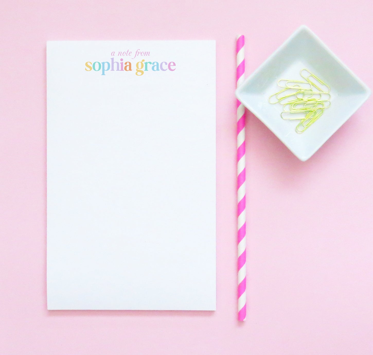 Cute Rainbow Name Custom Stationery Notepads For Girls - Modern Pink Paper