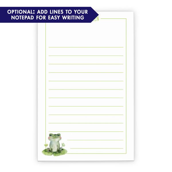 Cute Watercolor Frog Personalized Notepads With Name - Modern Pink Paper