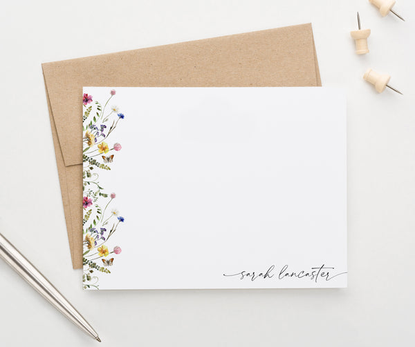 Classic Summer Wildflower Personalized Note Cards - Modern Pink Paper