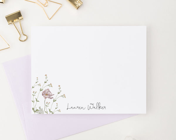 Soft Purple Wildflower Personalised Stationery Note Cards - Modern Pink ...