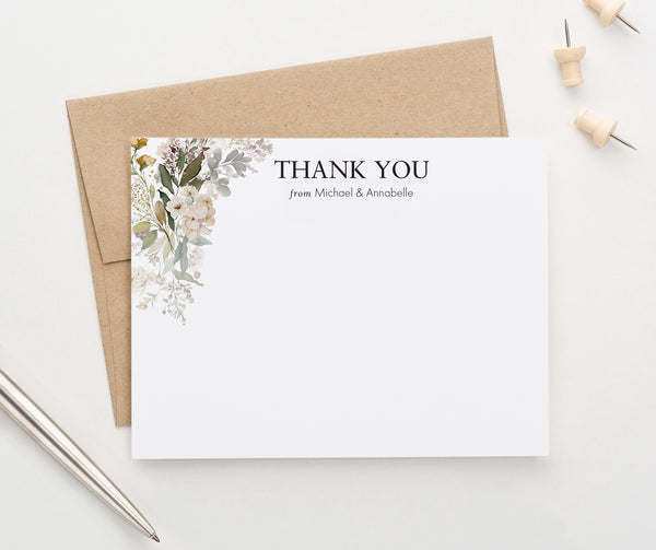 Custom Wedding Thank You Cards With Florals - Modern Pink Paper
