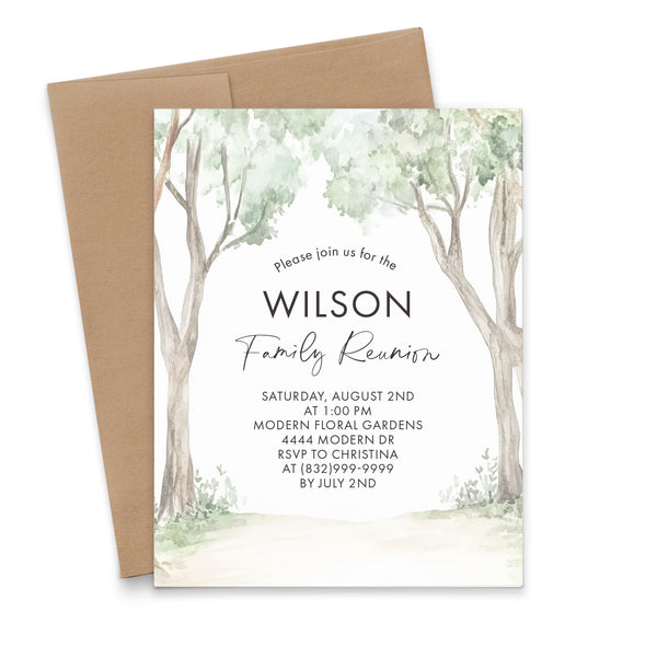 Custom Family Reunion Invitations With Watercolor Trees - Modern Pink Paper