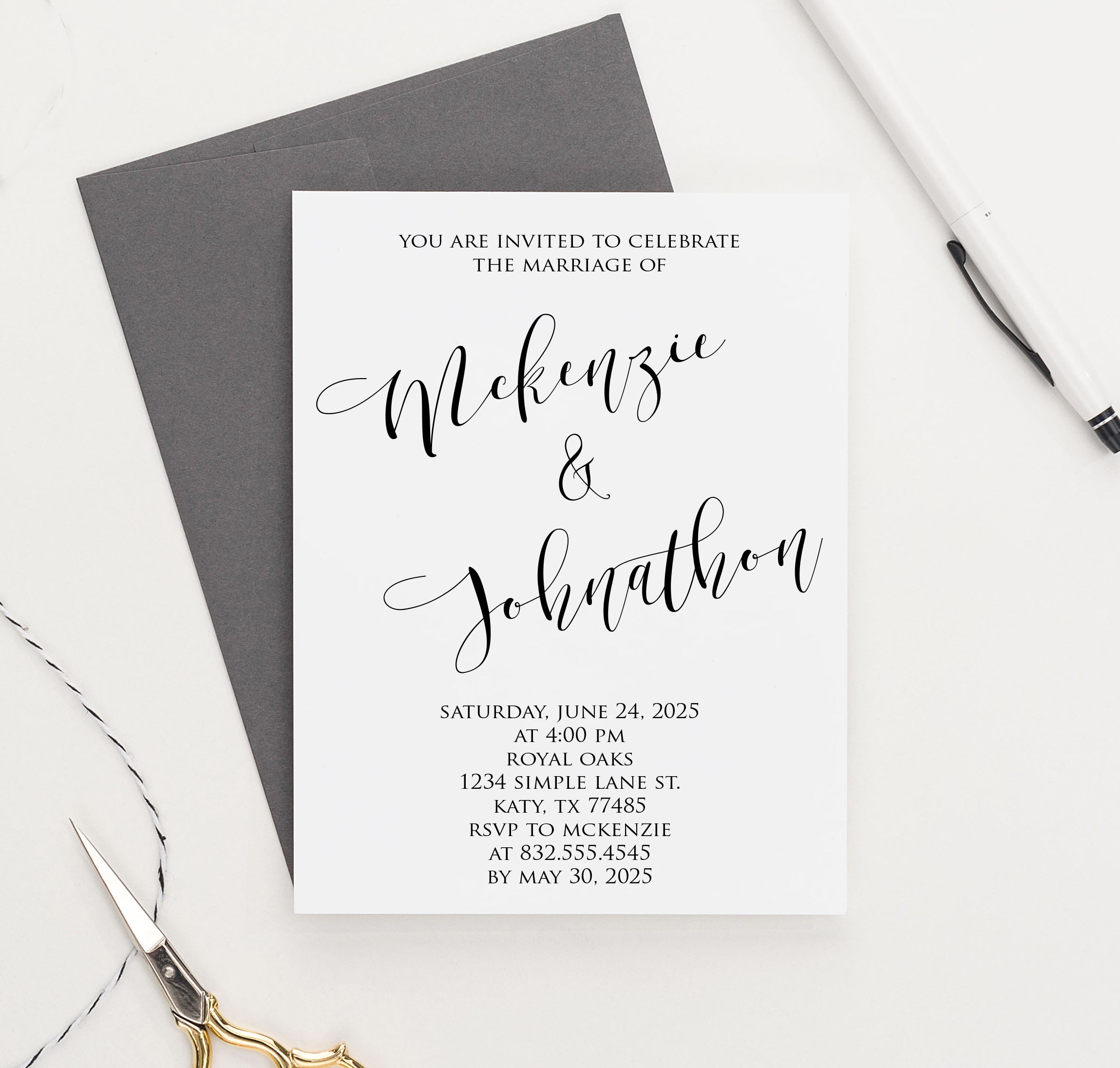 Personalized Wedding Invitation - Modern Pink Paper