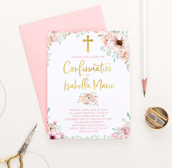 Confirmation Invitations - Modern Pink Paper