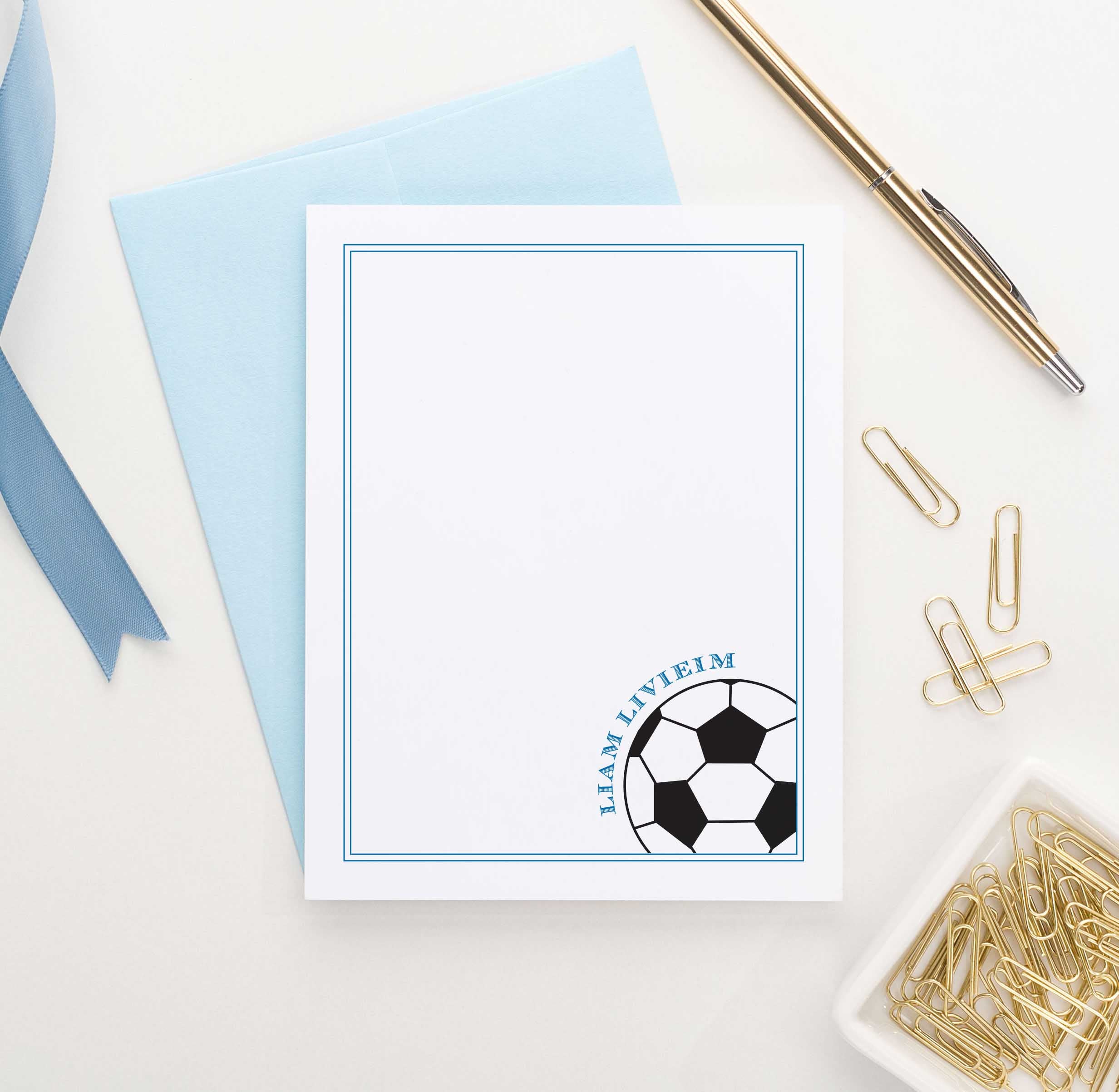 Personalized Soccer Ball Note Cards for Kids - Modern Pink Paper