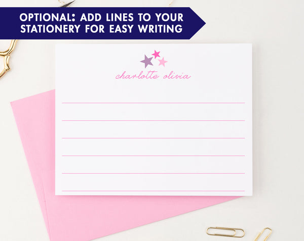 Stars Stationery Cards Personalized With Name - Modern Pink Paper
