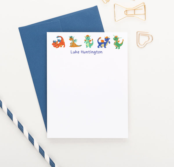 Personalized Dragon Note Cards for Kids - Modern Pink Paper