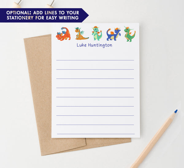 Personalized Dragon Note Cards for Kids - Modern Pink Paper