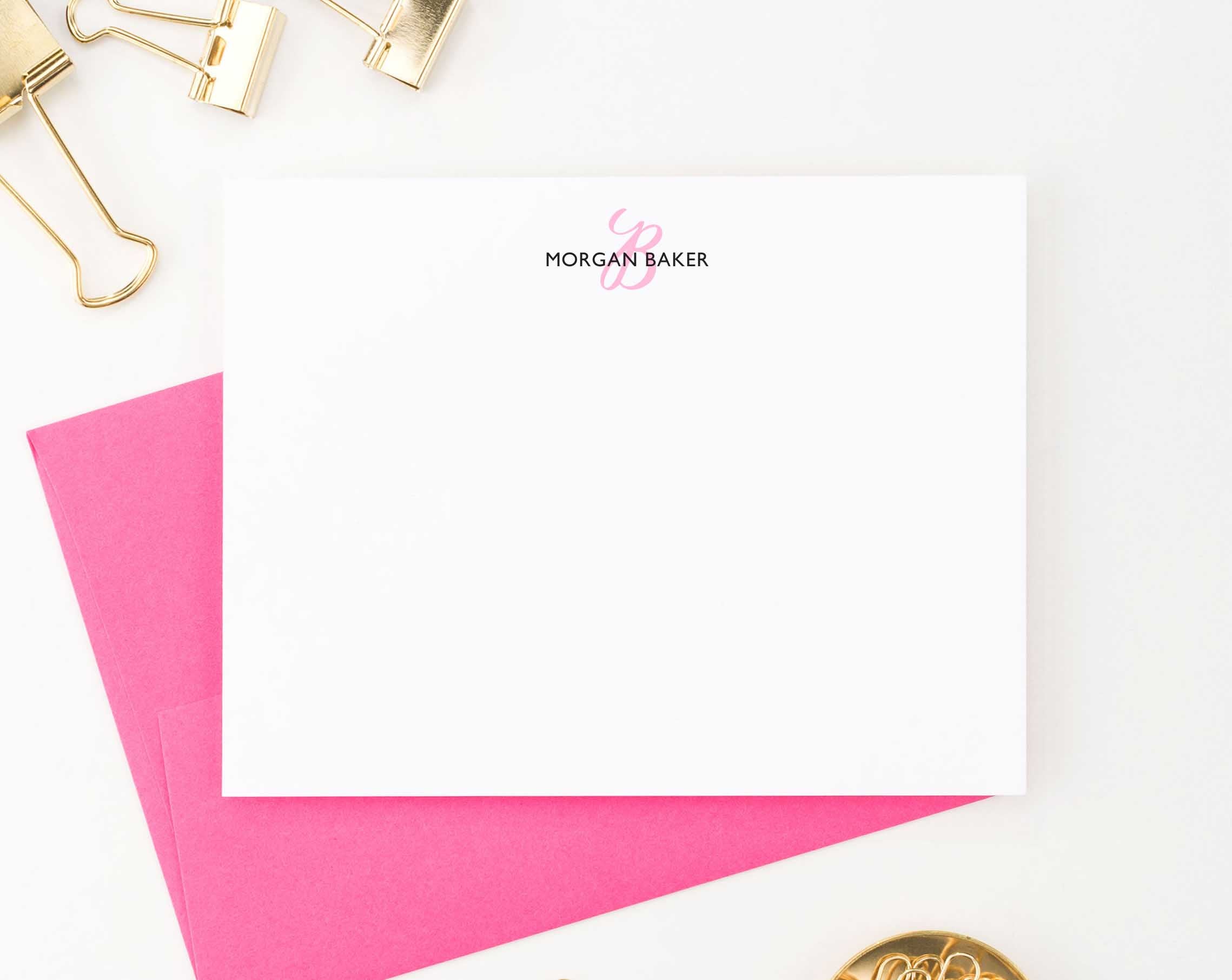 Personalized Initial and Name Monogram Stationary Sets - Modern Pink Paper