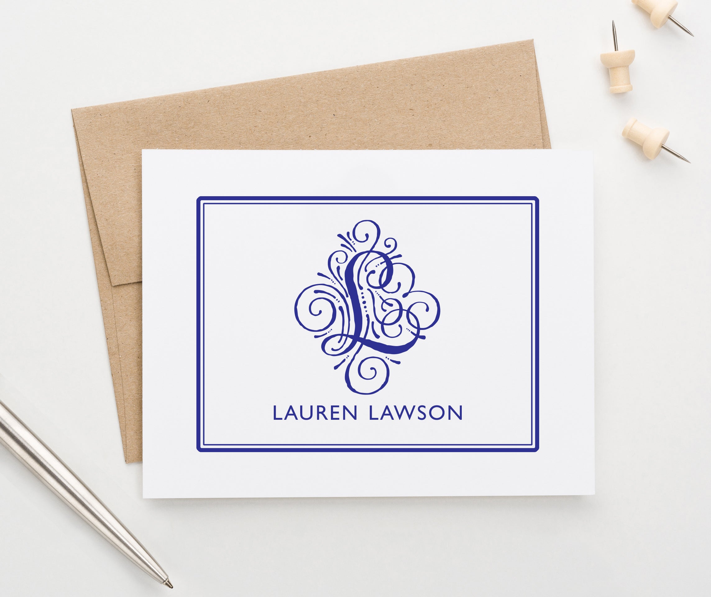 Personalized Folded 1 Initial and Name Monogrammed Stationary - Modern ...