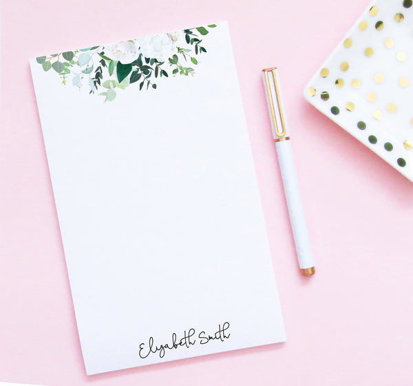 White Floral Personalized Note Paper Set - Modern Pink Paper