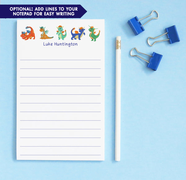 Personalized Notepads with Baby Dragons - Modern Pink Paper