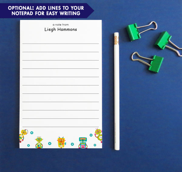 Personalized Stationery Notepad with Robots - Modern Pink Paper