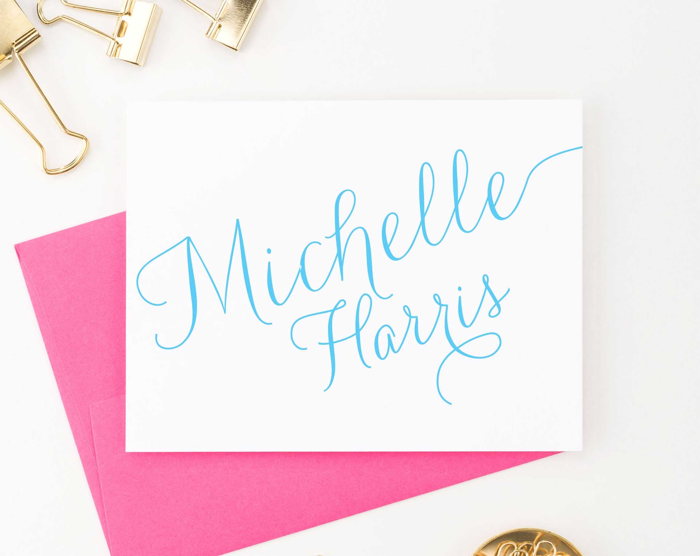 Folded Script Personalized Stationery Sets - Modern Pink Paper