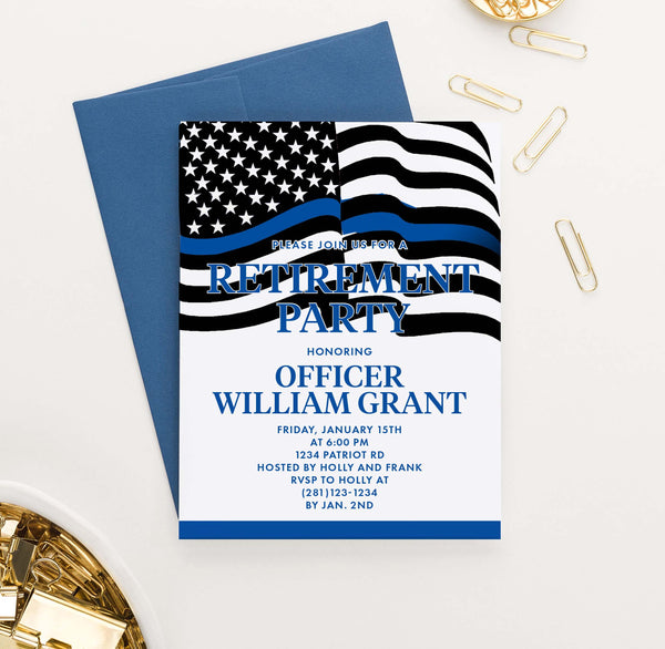 Personalized Police Retirement Party Invitations - Modern Pink Paper