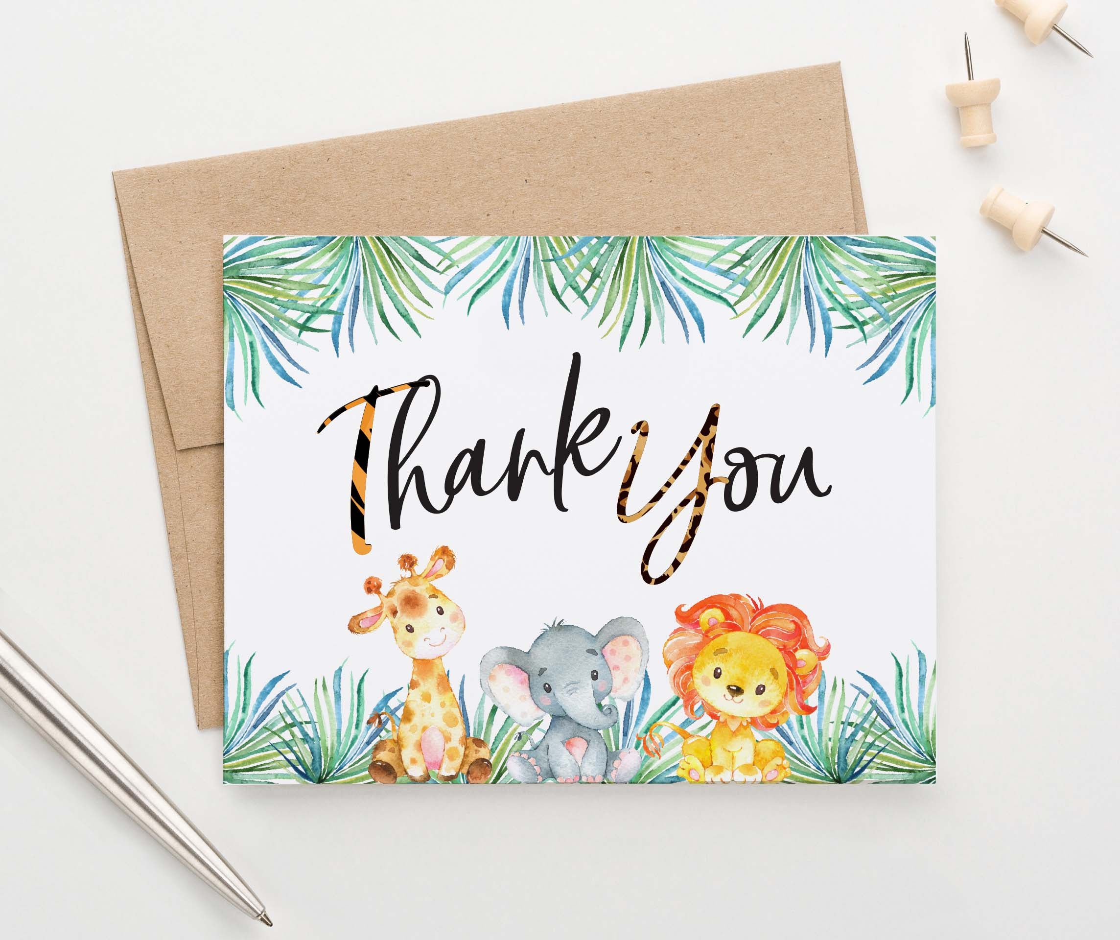 Safari Animals Printable Note Cards 50 Pack Jungle Safari Thank You