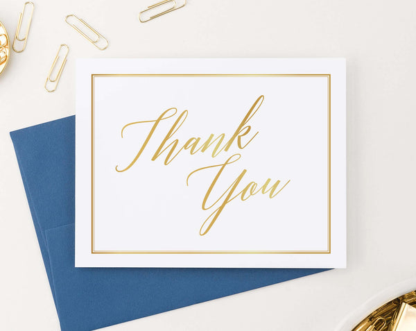 Simple Gold Border Thank You Notes for Adults - Modern Pink Paper