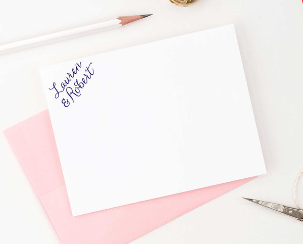 Simple Corner Names Couples Stationery Personalized - Modern Pink Paper