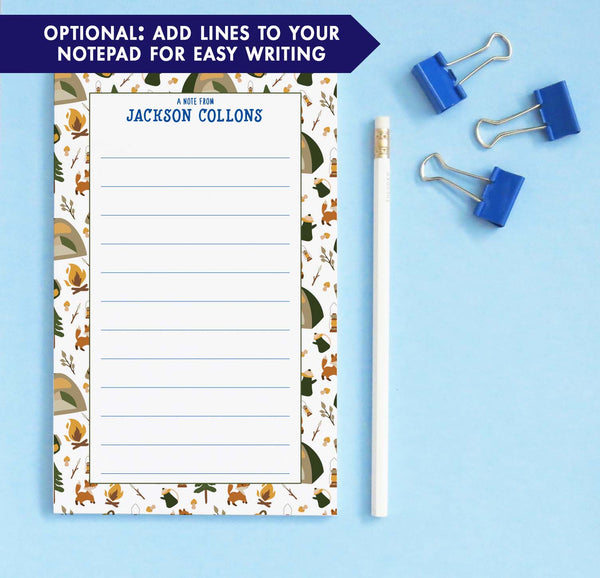 Personalized Camp Notepad For Boys - Modern Pink Paper